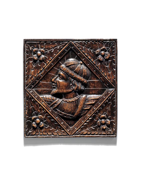 Bonhams : A carved oak 'Romayne'-type panel, English
