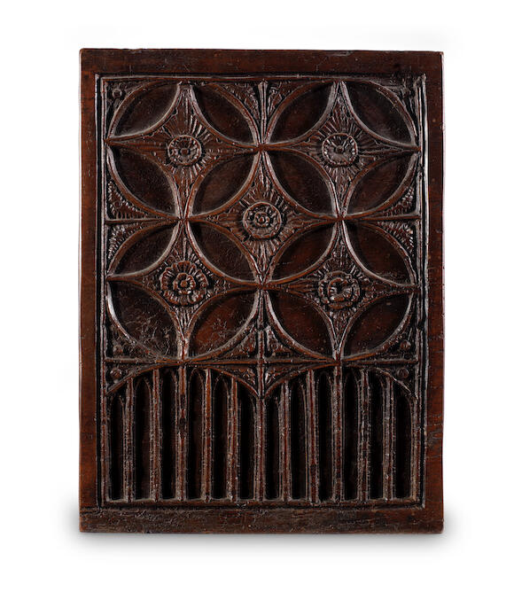 Bonhams : An early 16th century carved walnut geometric tracery panel, French, circa 1500 - 1520