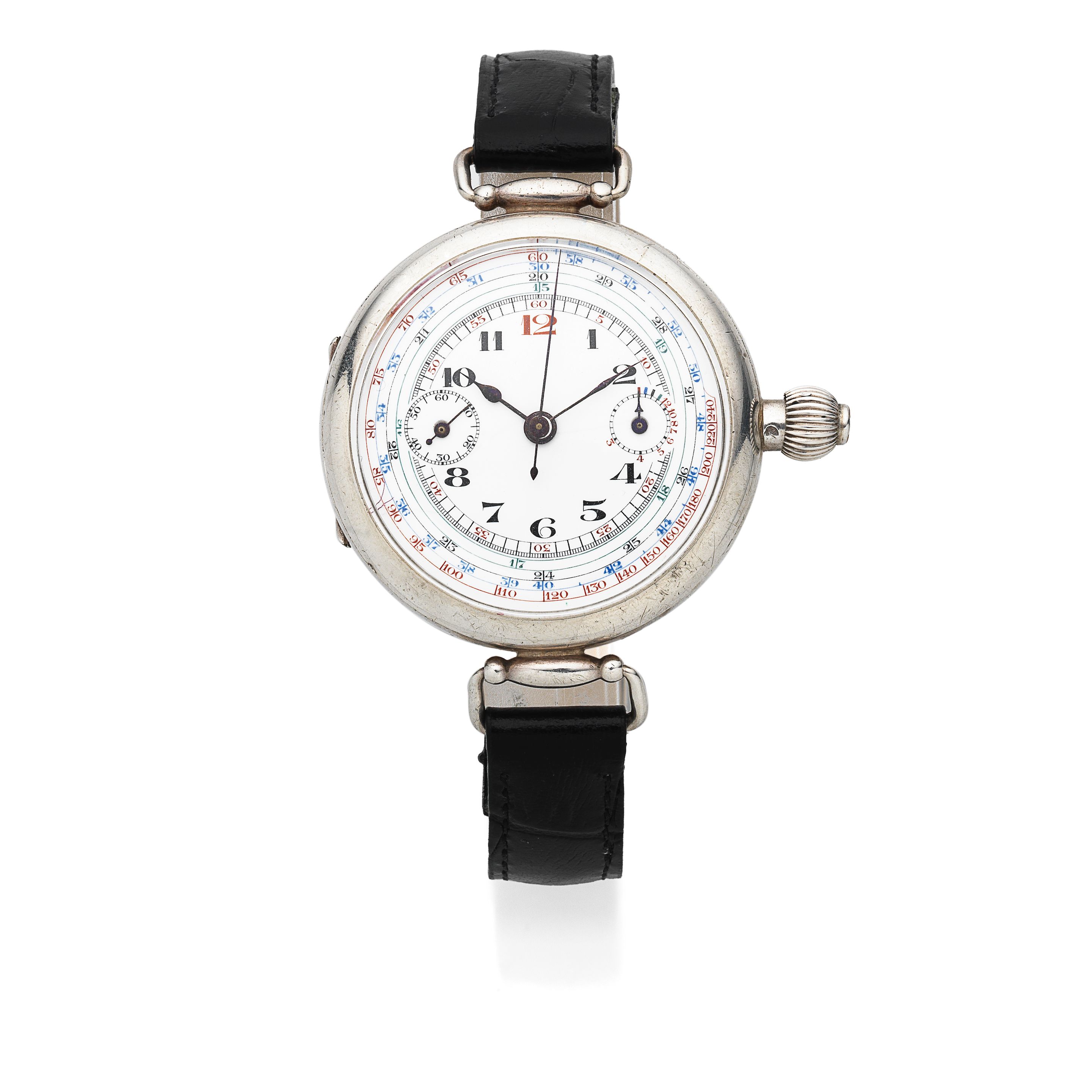 Bonhams : A silver manual wind single button chronograph wristwatch ...