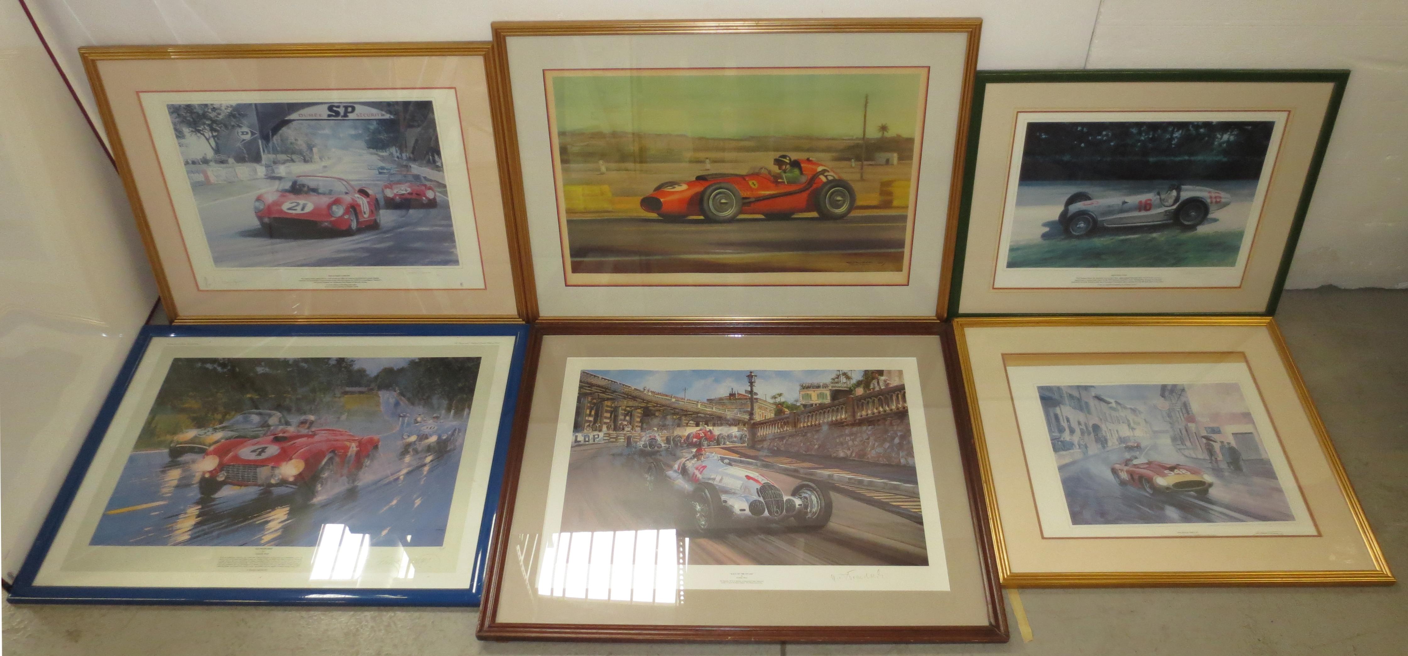 Bonhams Cars Six Assorted Framed Motor Racing Prints