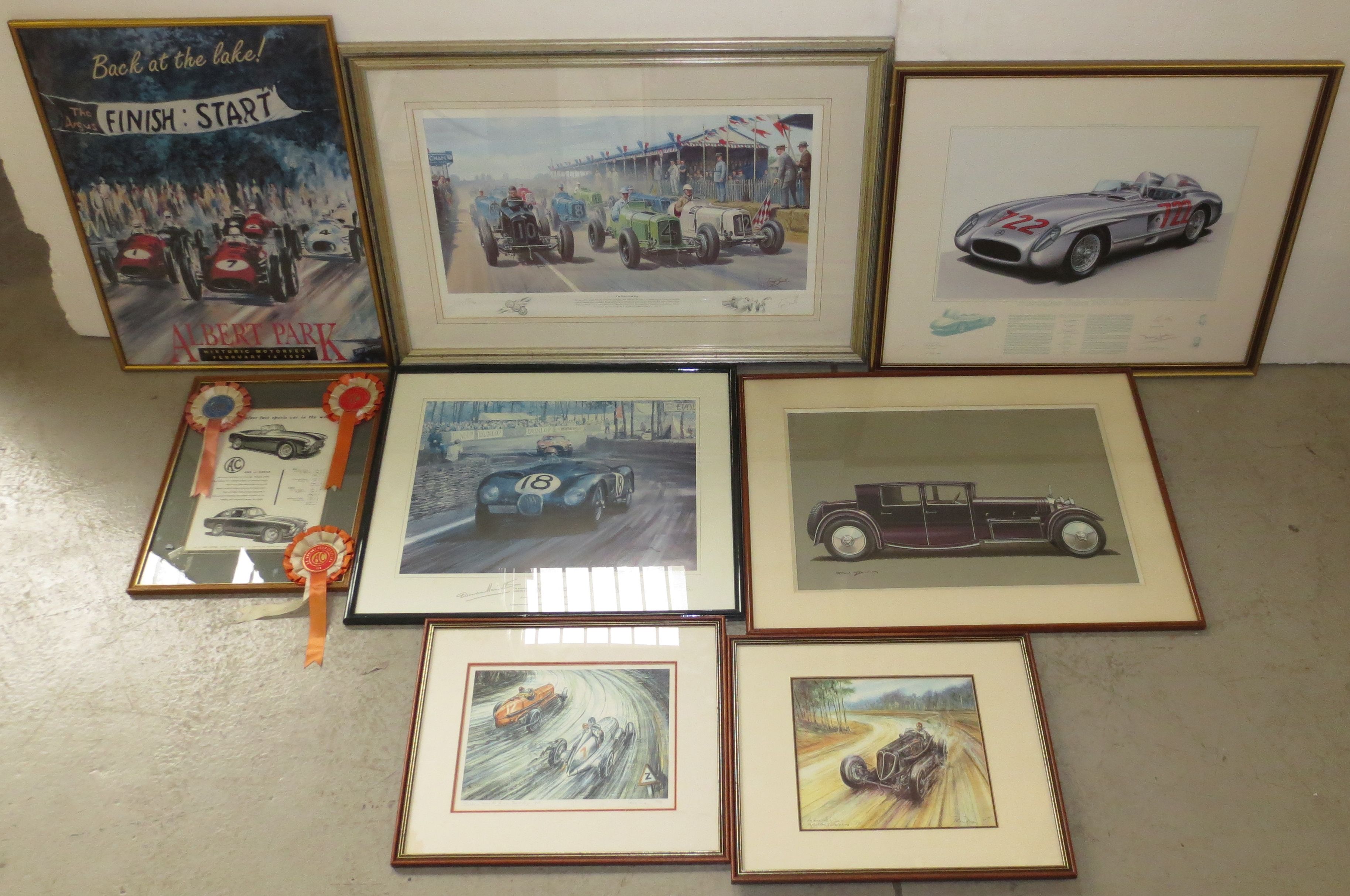 Bonhams Cars : Assorted framed motoring prints and posters,
