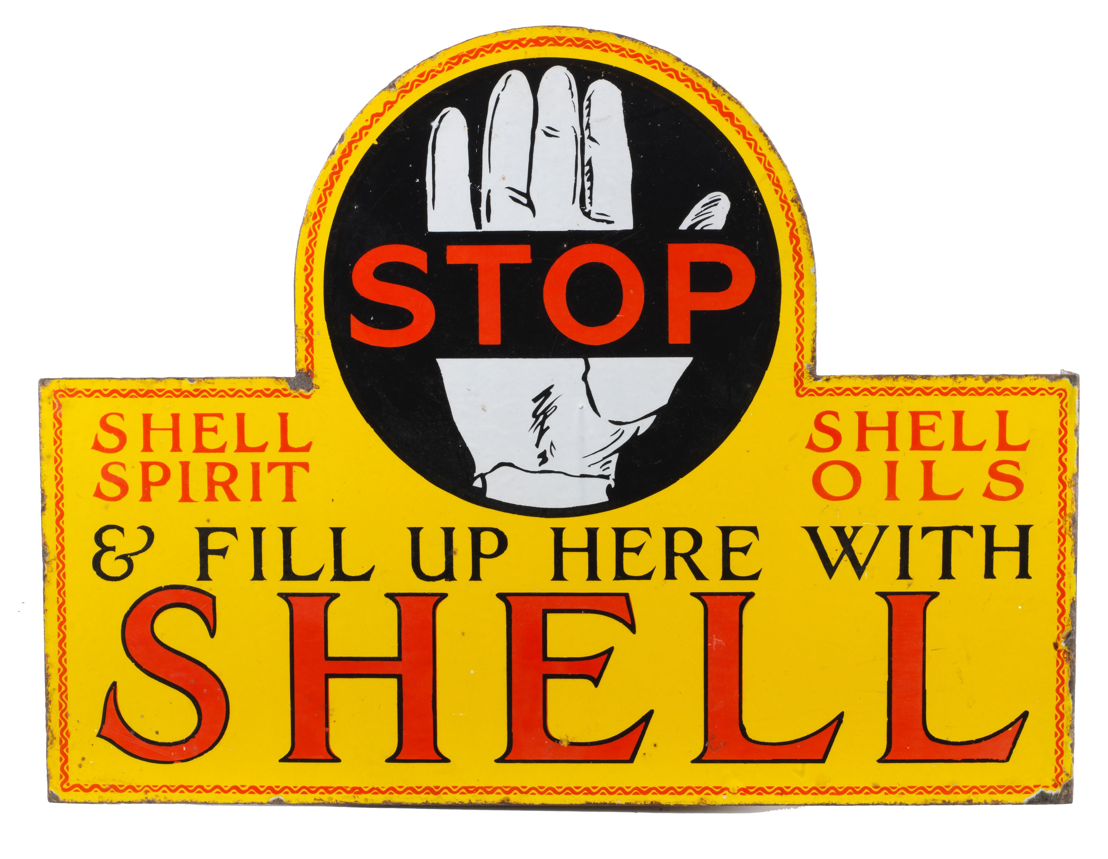 Bonhams Cars : A 'Stop & Fill Up Here With Shell' enamel sign,