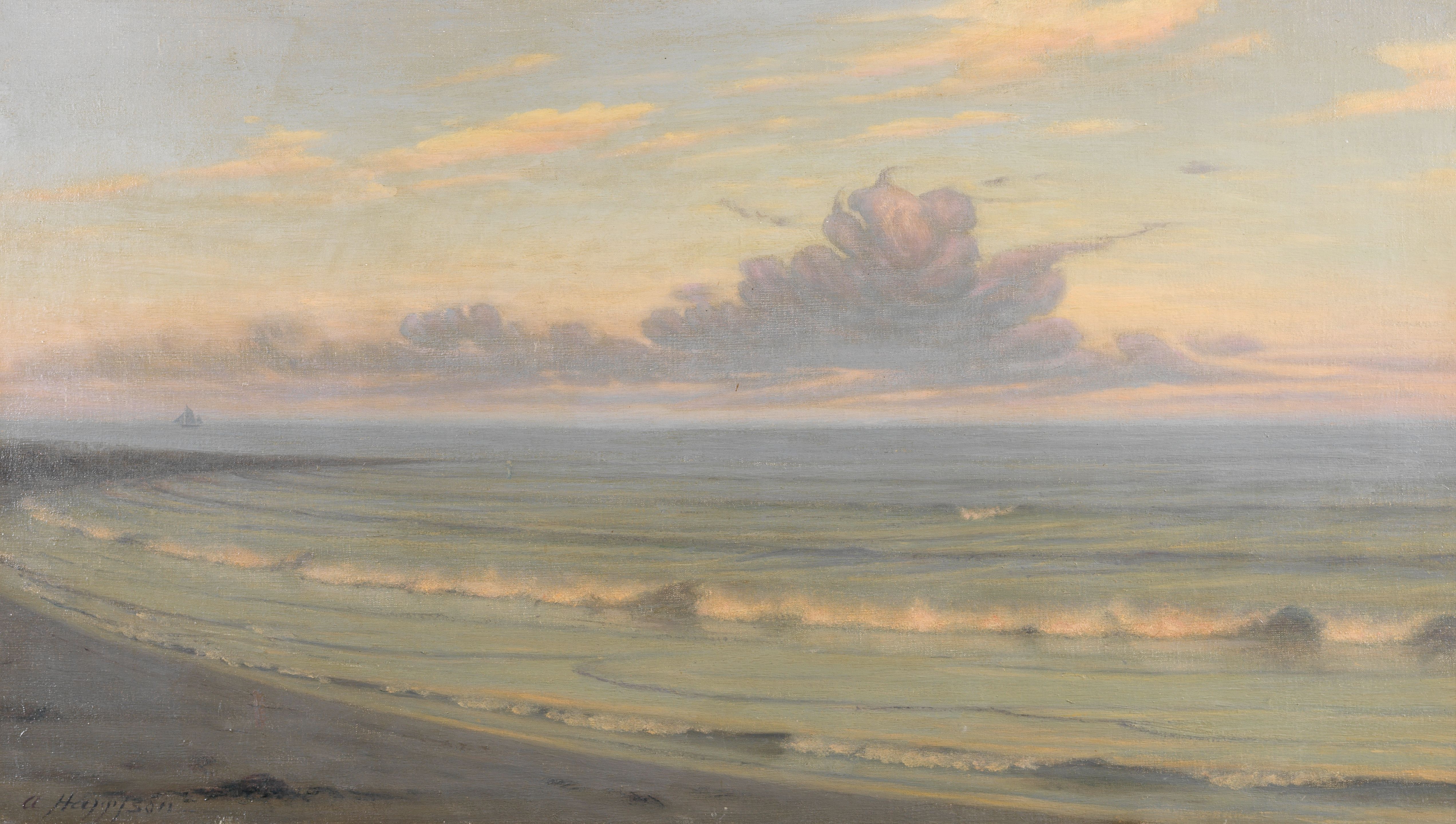 Bonhams : Thomas Alexander Harrison (American, 1853-1930) Beach at sunset