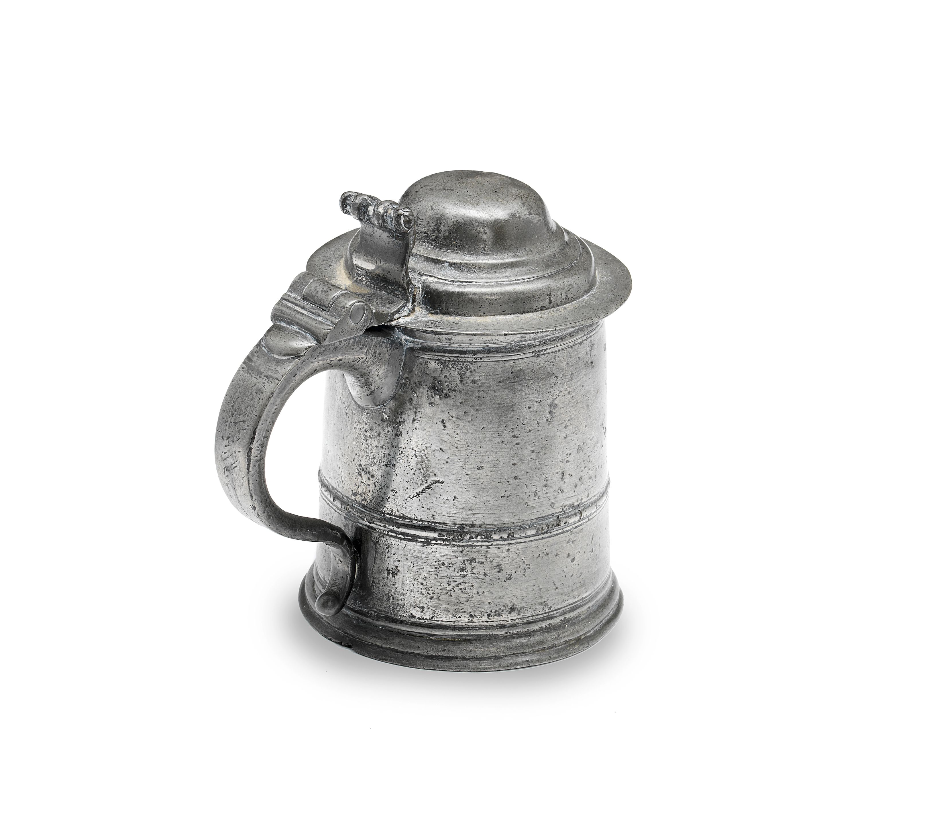 Bonhams : A George II pewter O E.W.S. quart straight sided dome-lidded ...