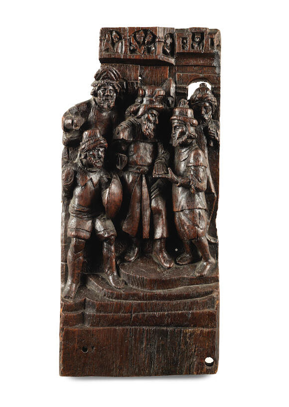 Bonhams : A late 15th/early 16th century carved oak scene, Flemish/English, circa 1500, possibly ...