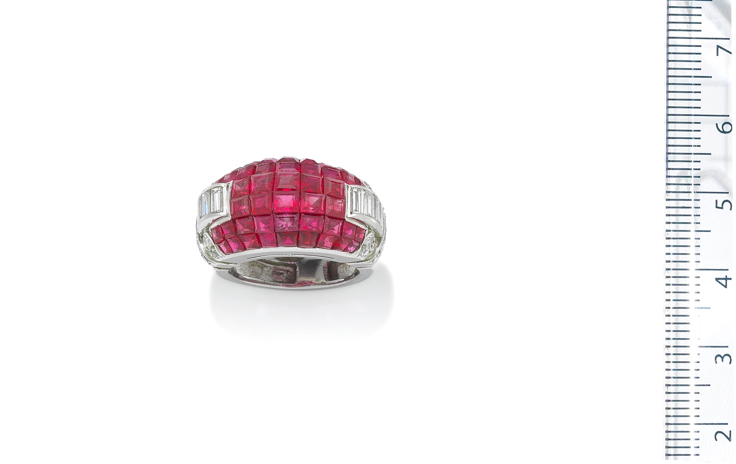 Bonhams : A ruby, synthetic ruby and diamond cocktail ring,