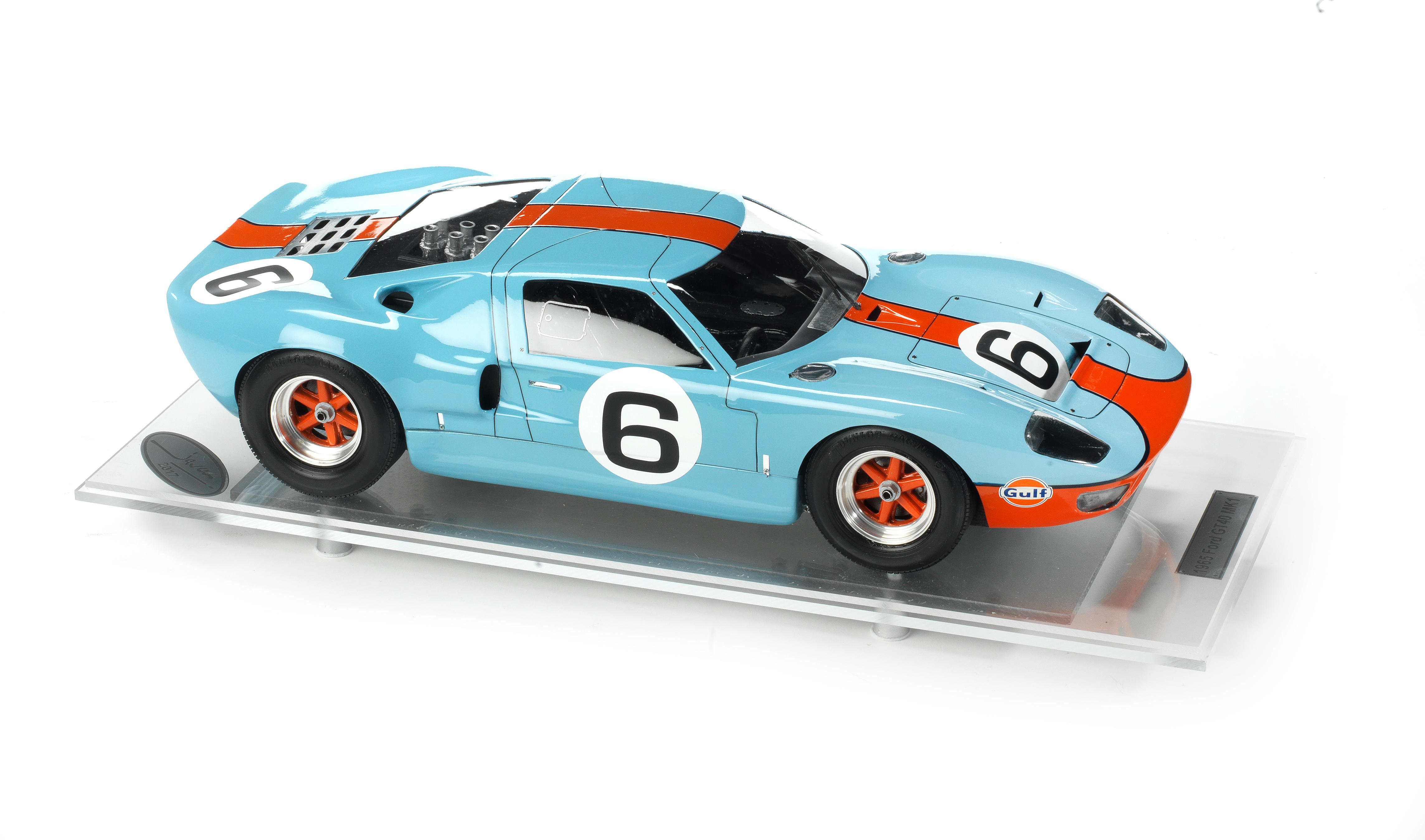 Bonhams Cars : A 1:8 scale model of a Ford GT40 MK1 'Gulf' Liveried Le Mans Car by Javan Smith ...