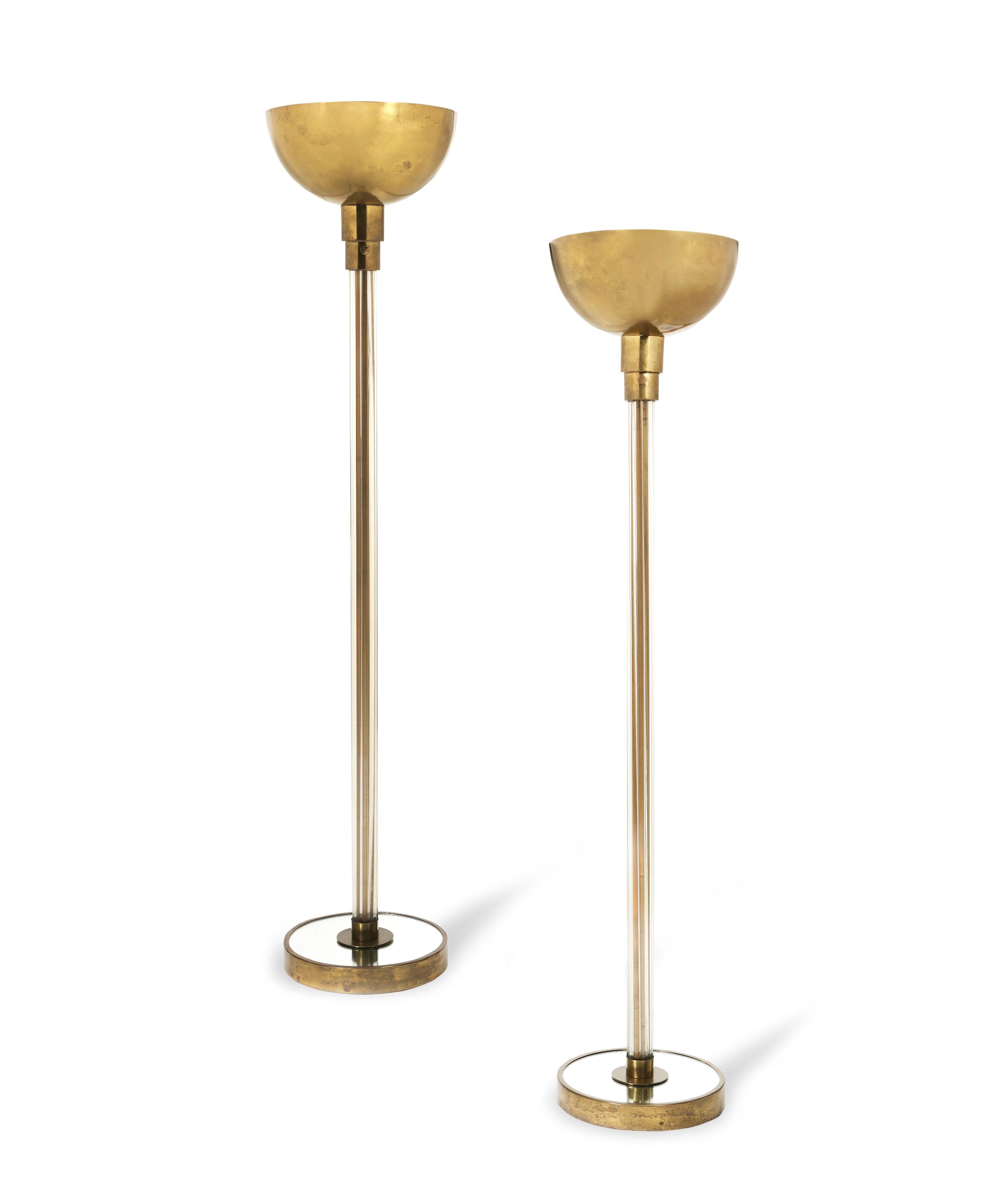 Bonhams : A Pair of Decorative Brass and Glass Uplighters 20TH CENTURY