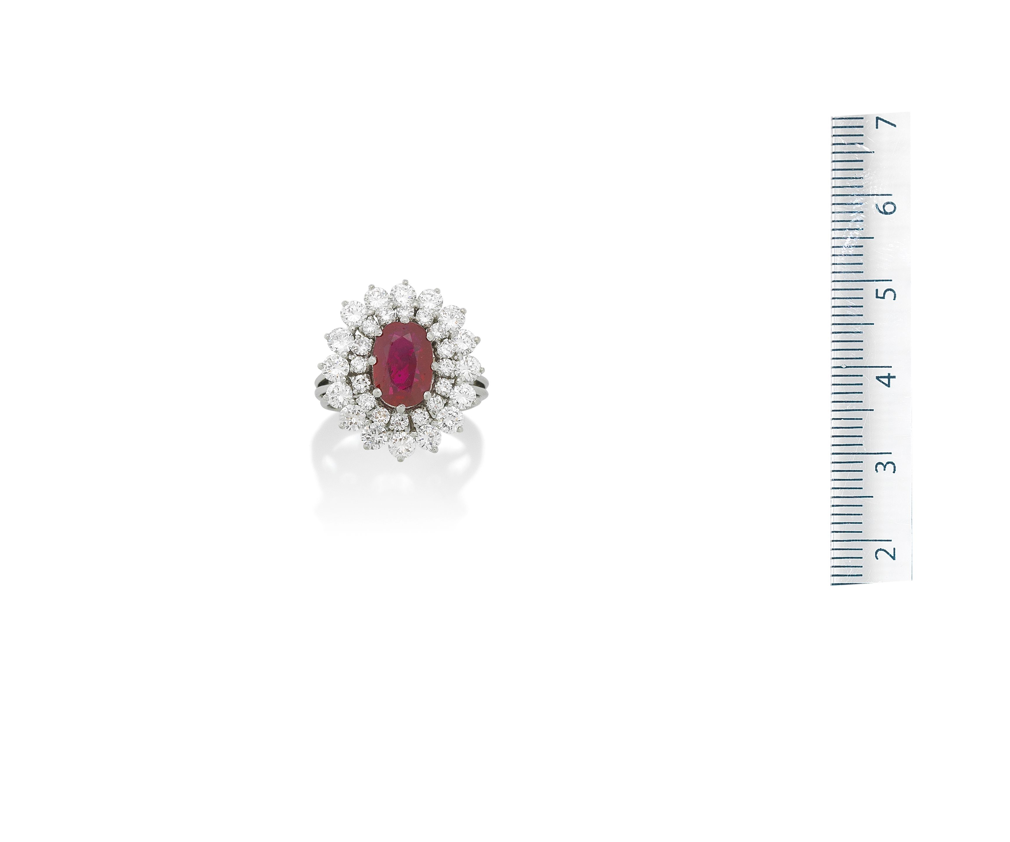 Bonhams : A ruby and diamond cluster ring