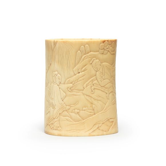 Bonhams : A carved ivory brush pot, bitong Late Ming Dynasty, 17th century