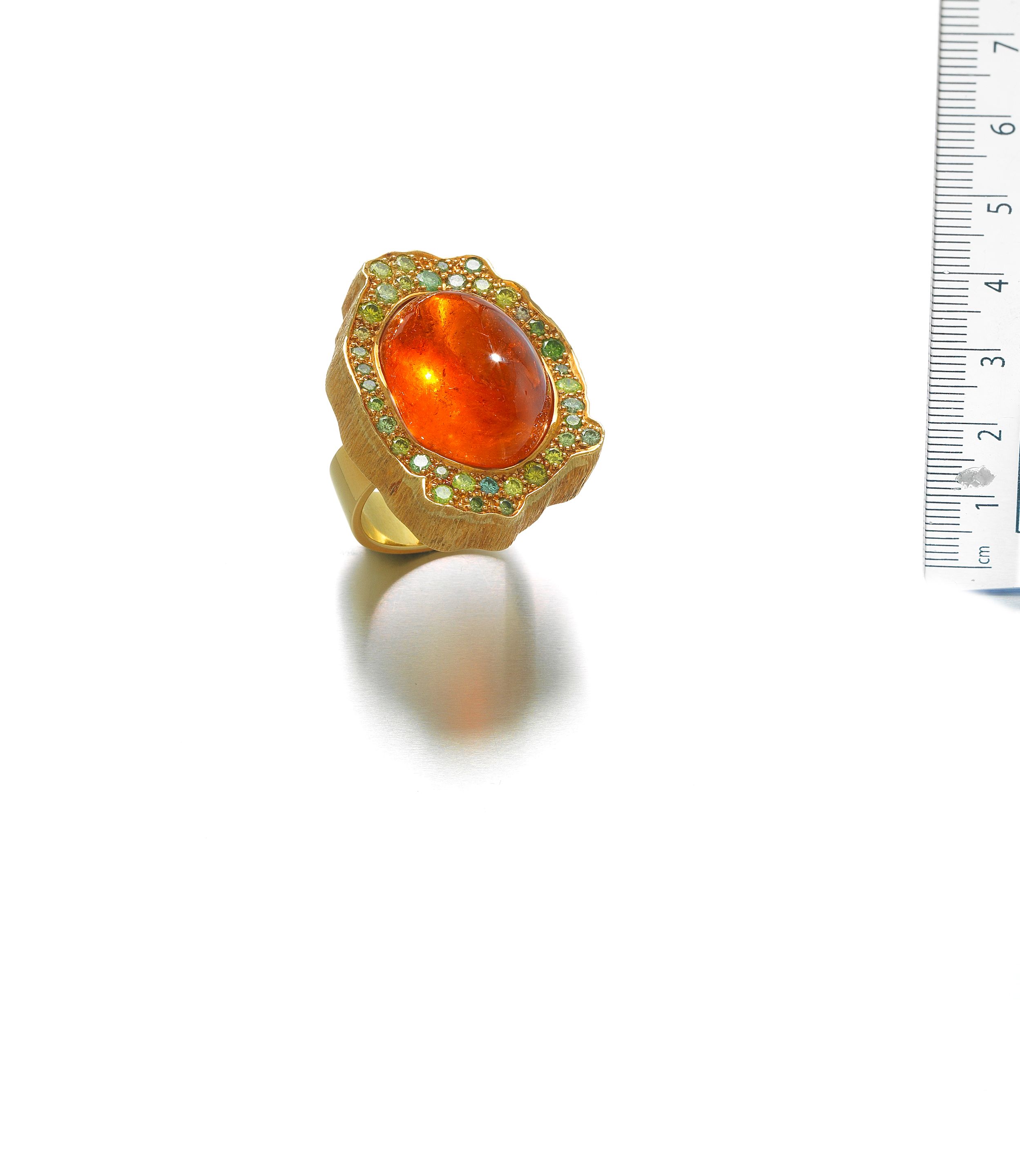 Bonhams : A mandarin garnet and diamond 'volcano' ring, by Grima,