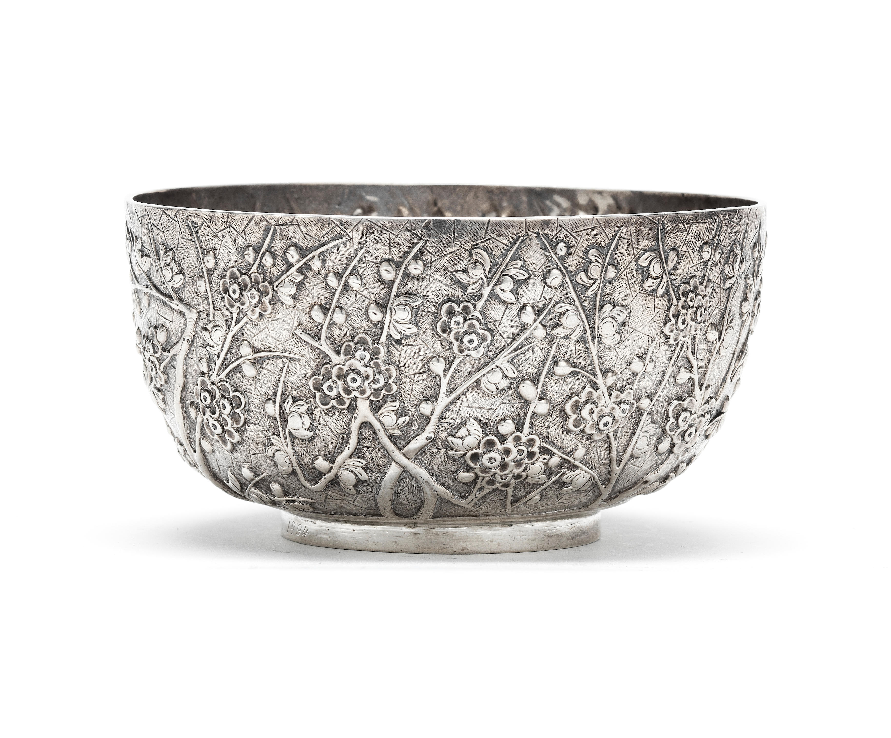 Bonhams A Chinese Export Silver Repoussé Prunus And Cracked Ice