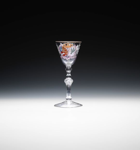 Bonhams : An important Beilby enamelled Dutch royal armorial wine glass ...
