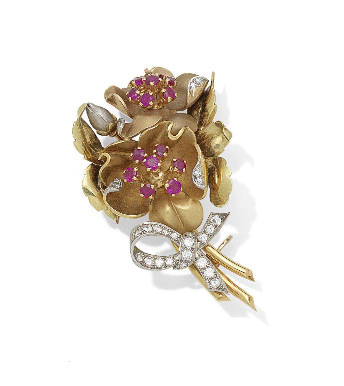Bonhams A Ruby And Diamond Spray Brooch