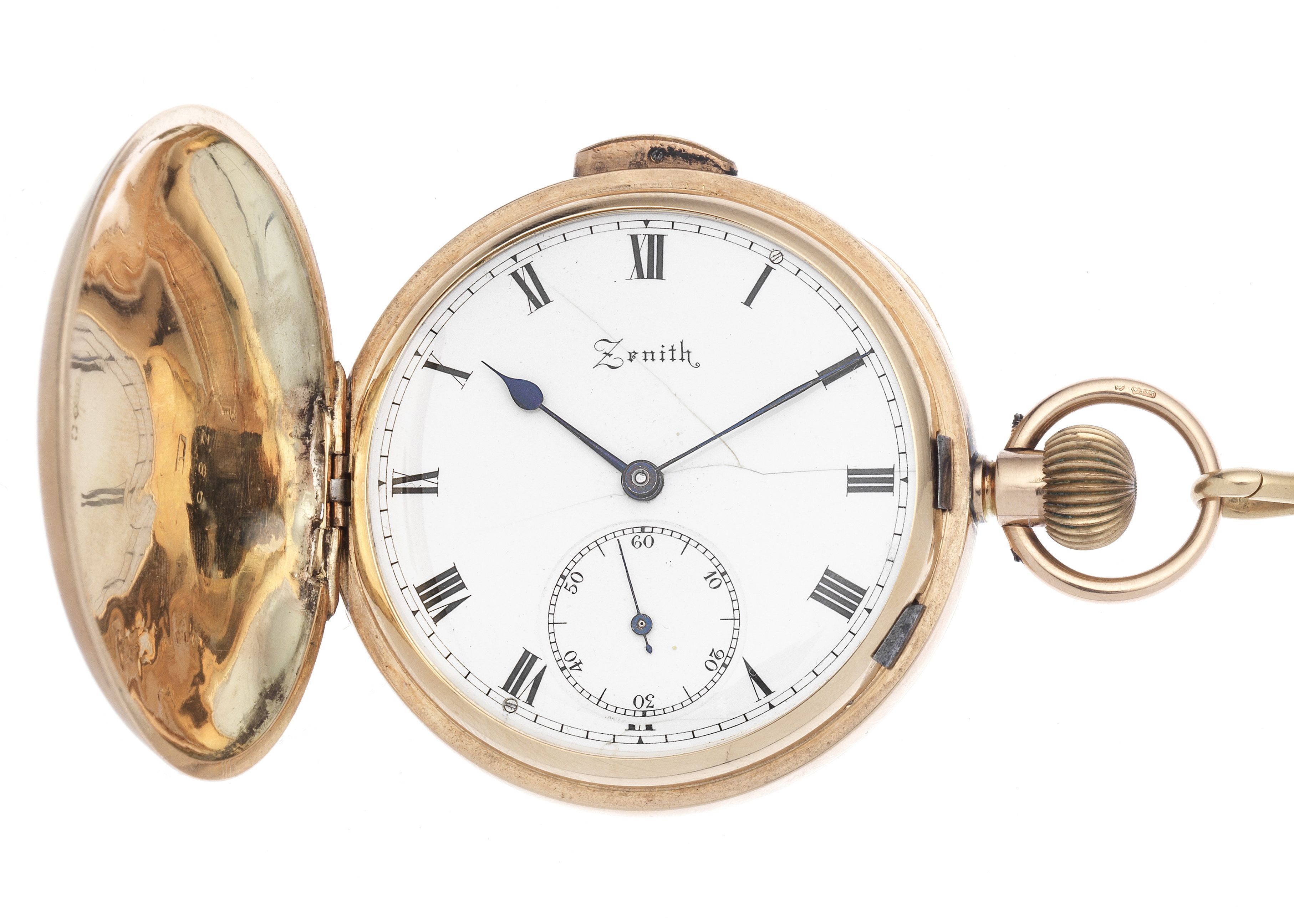 Bonhams : Zenith. A 9K gold keyless wind full hunter pocket watch ...