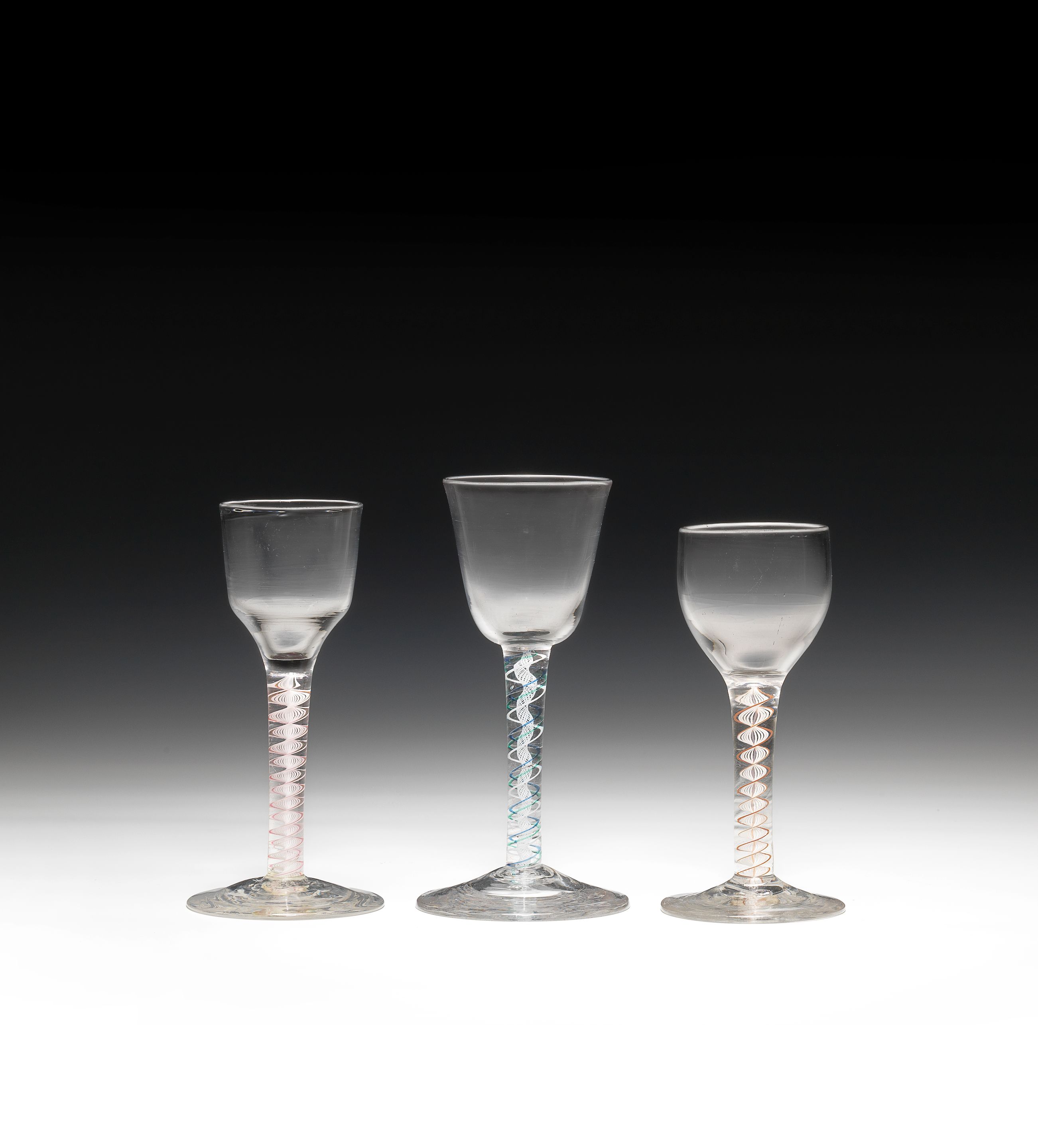 Bonhams : A colour-twist wine glass with green and blue threads, circa 1770