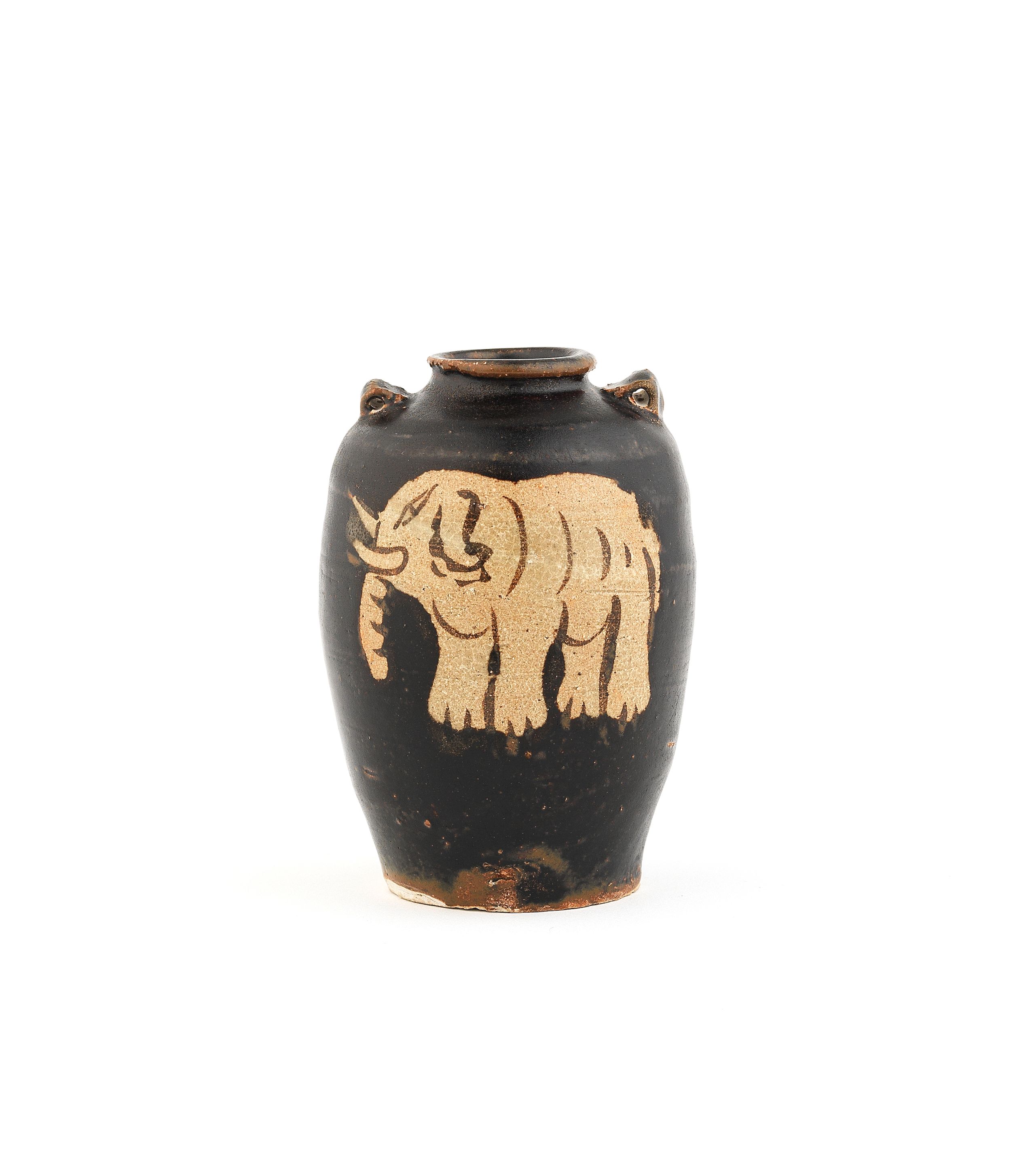 Bonhams : A very rare small Jizhou reserve-decorated 'elephant' jar ...
