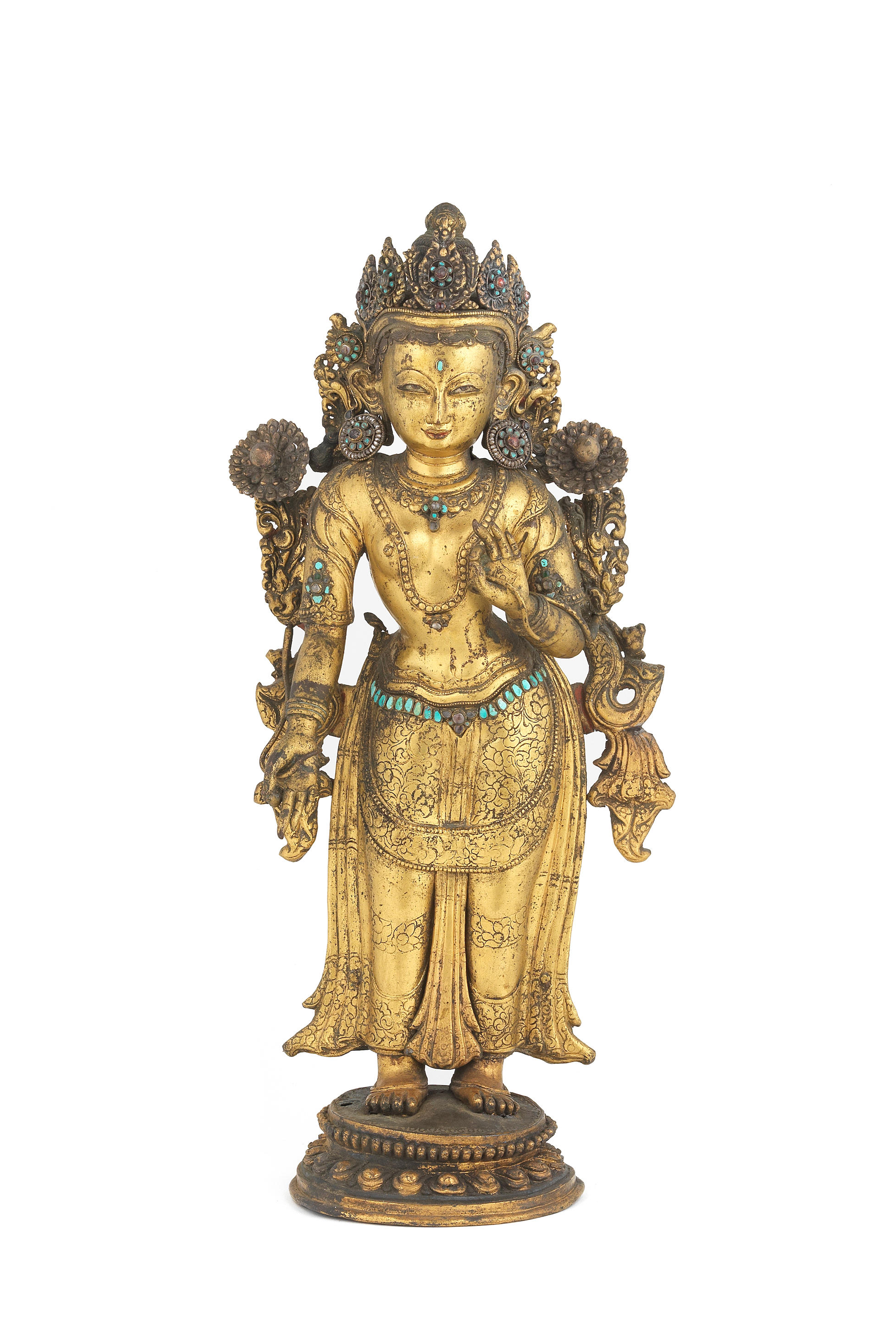 Bonhams A Large Gilt Copper Repoussé Figure Of Tara Nepal 16th17th