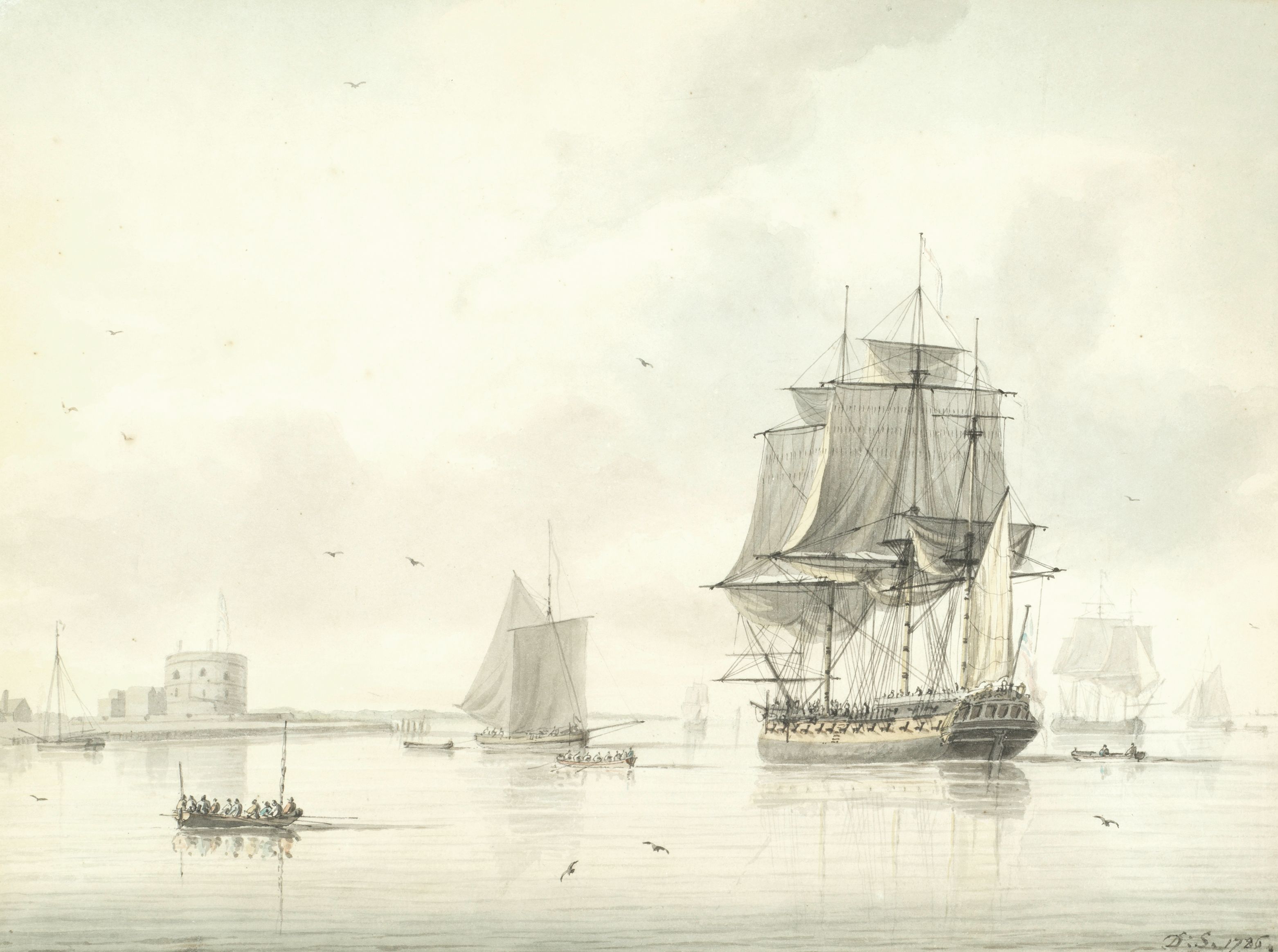 Bonhams : Dominic Serres (British, 1722-1793) 'Calshot Castle at the ...