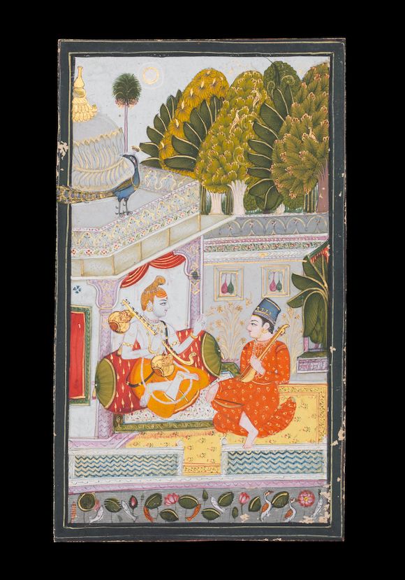 Bonhams : Sri raga: a prince playing a vina listening to an attendant ...