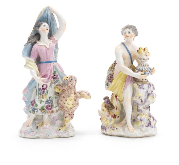 Bonhams : Two Bow figures emblematic of Fire and Air Circa 1760