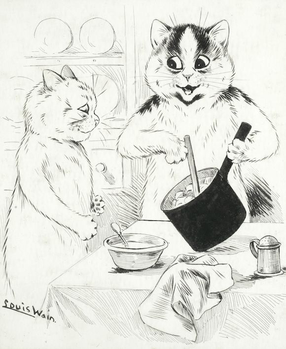 Bonhams : Louis Wain (British, 1860-1939) "How do you make that cake ...