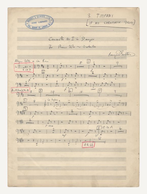 Bonhams : MUSIC BRITTEN (BENJAMIN) Autograph score, signed ("Benjamin ...