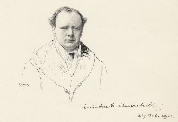 Bonhams : CHURCHILL (WINSTON) Portrait drawing, signed and dated by ...