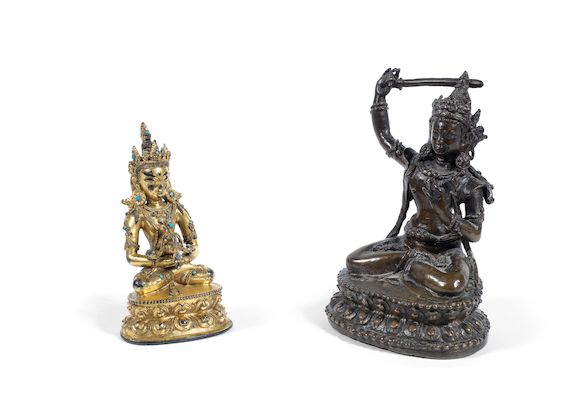 Bonhams : A gilt-bronze figure of Amitayus Nepal, probably 14th century (2)