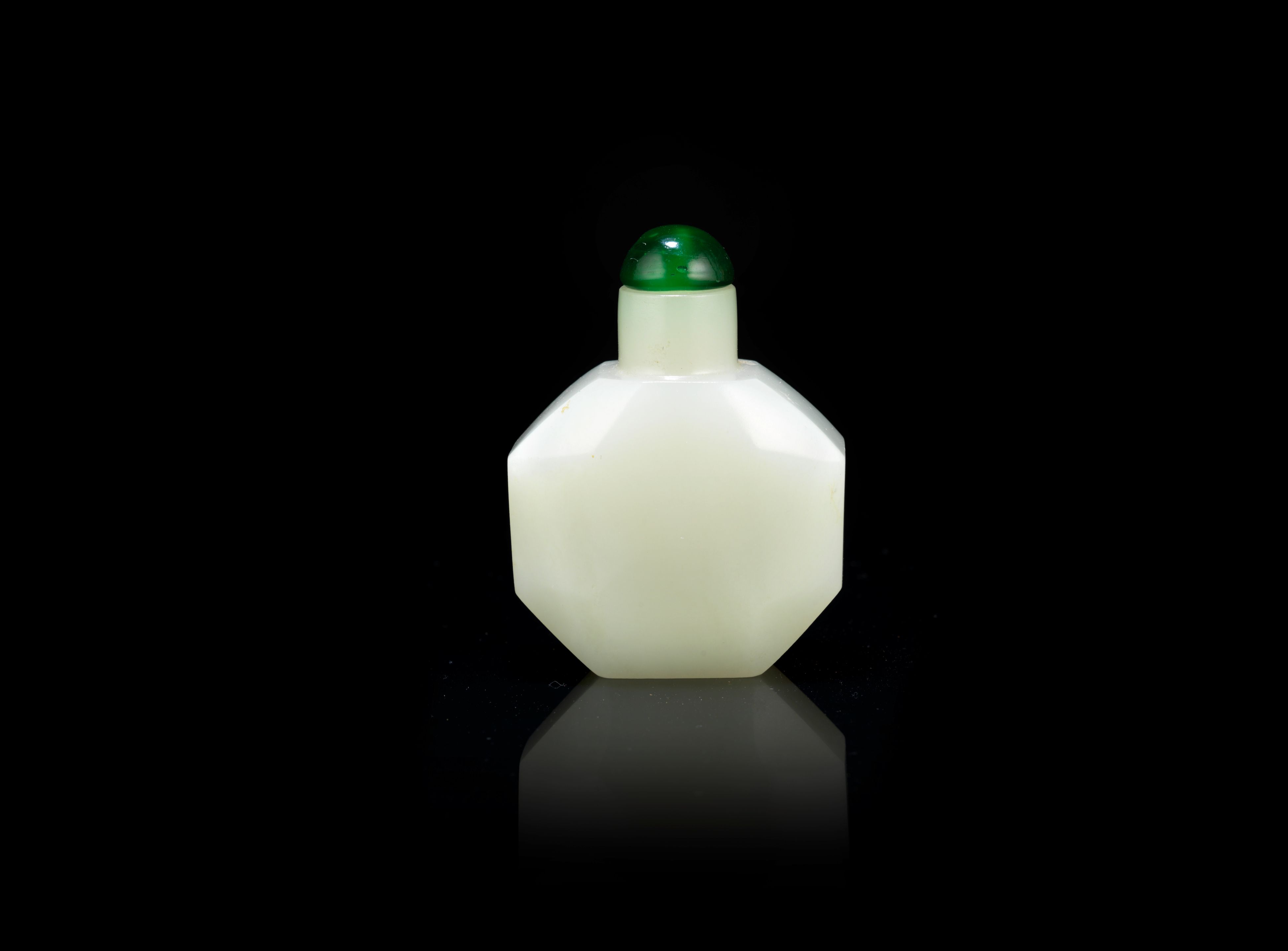 Bonhams : A white jade octagonal snuff bottle 18th/19th century (2)