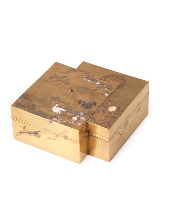 Bonhams : A gold-lacquer box and cover in the form of two overlapping ...