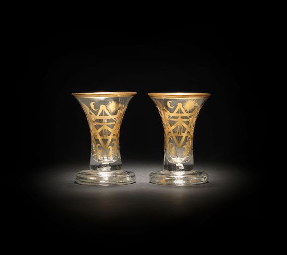 Bonhams : A very rare pair of Giles decorated Masonic firing glasses ...