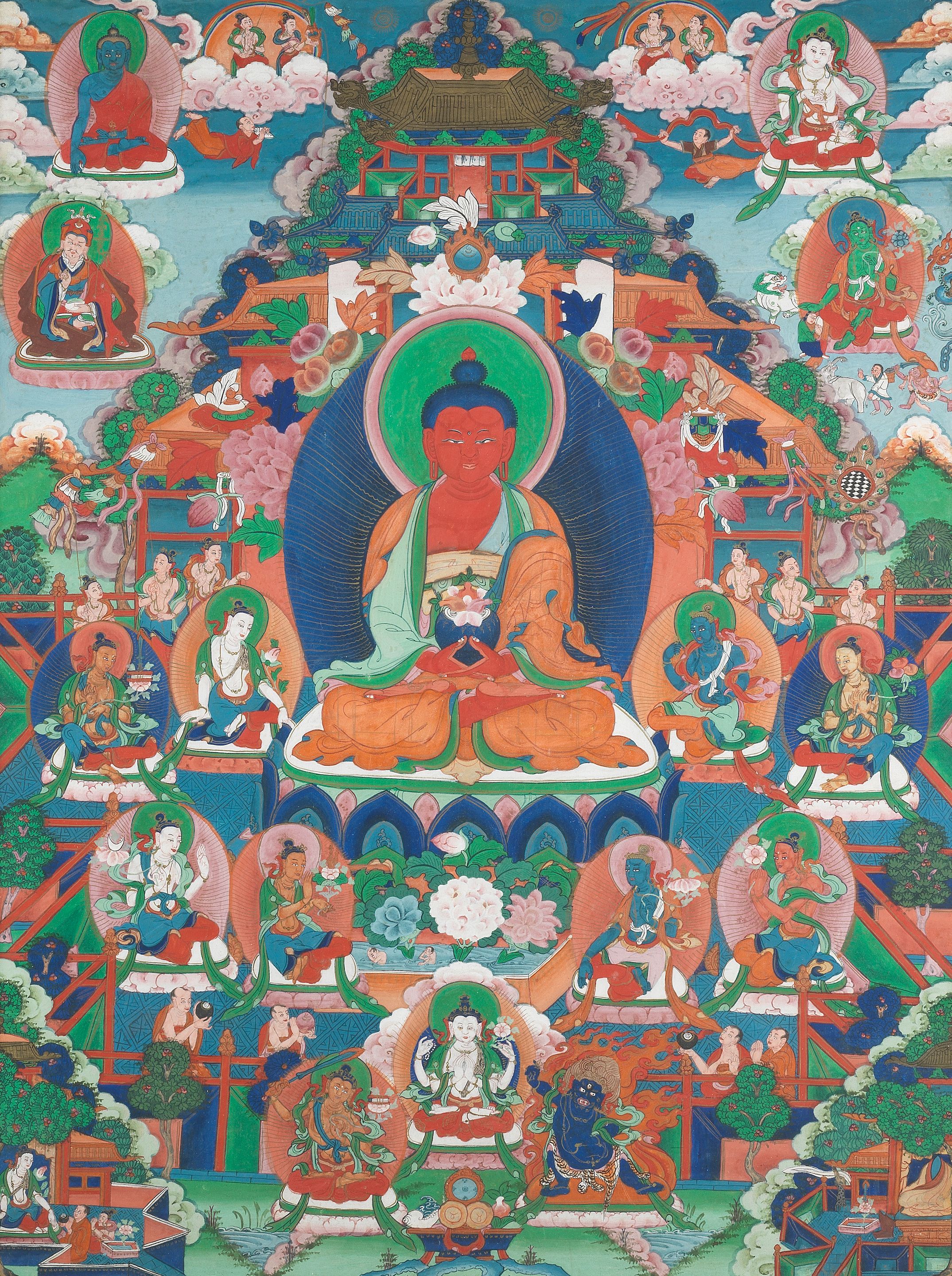 Bonhams : Two thangkas of Amitayus and Chingkarwa Tibet, 19th century (2)