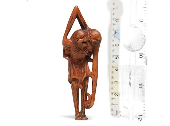 Bonhams : A boxwood netsuke of Ashinaga and Tenaga By Sessan, Edo ...