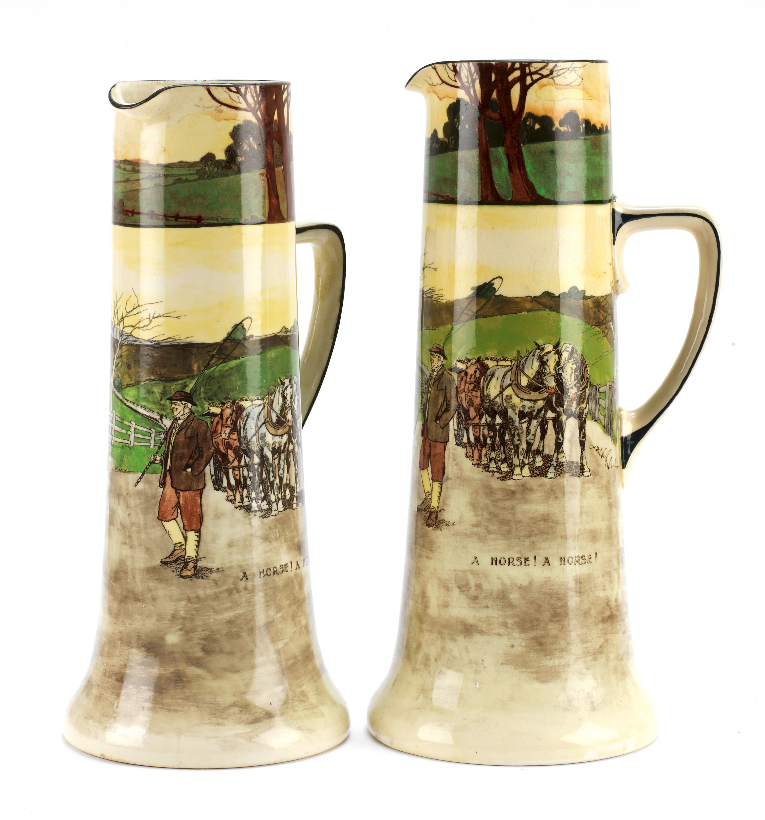 Bonhams Cars : Two Royal Doulton Motoring Series Ware tall jugs, ((2))
