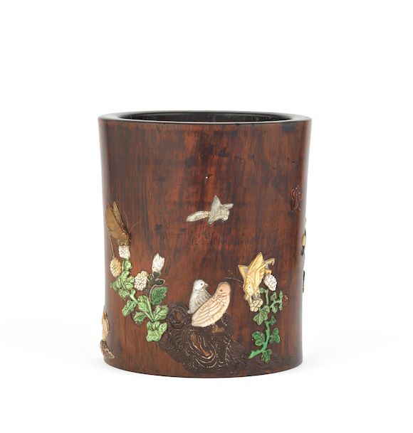 Bonhams : A rare ivory and mother-of-pearl-embellished huanghuali brush ...