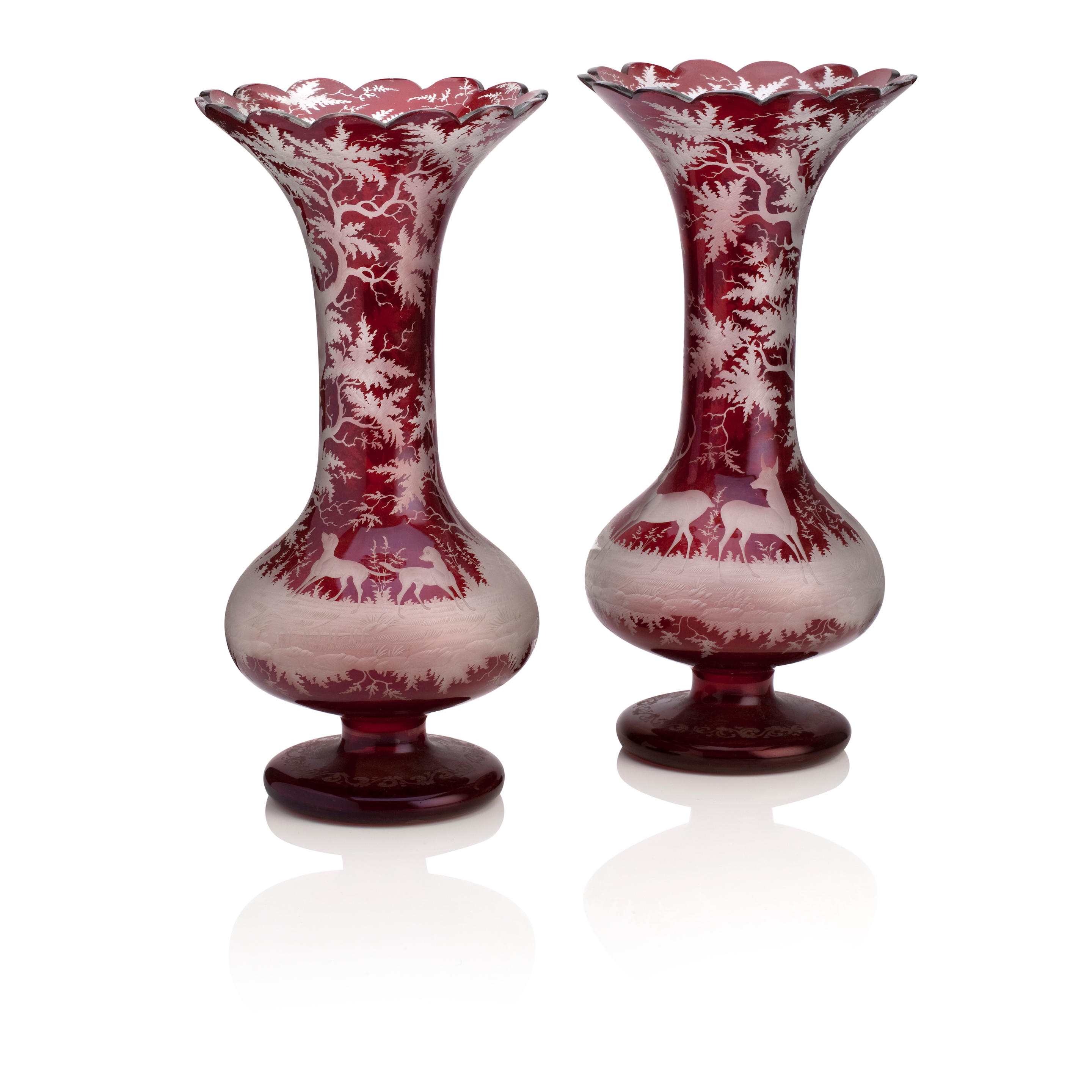 Bonhams A Pair Of 20th Century Bohemian Ruby Stained Glass Vases
