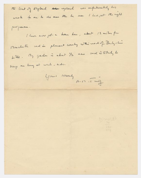 Bonhams : TURING (ALAN) Autograph letter signed ("A.M. Turing"), to his ...