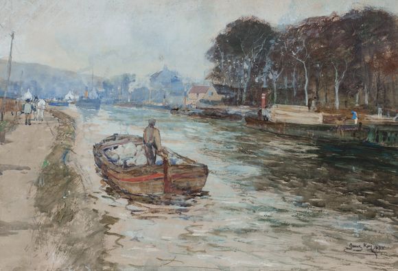 Bonhams : James Kay RSA RSW (British, 1858-1942) On the canal