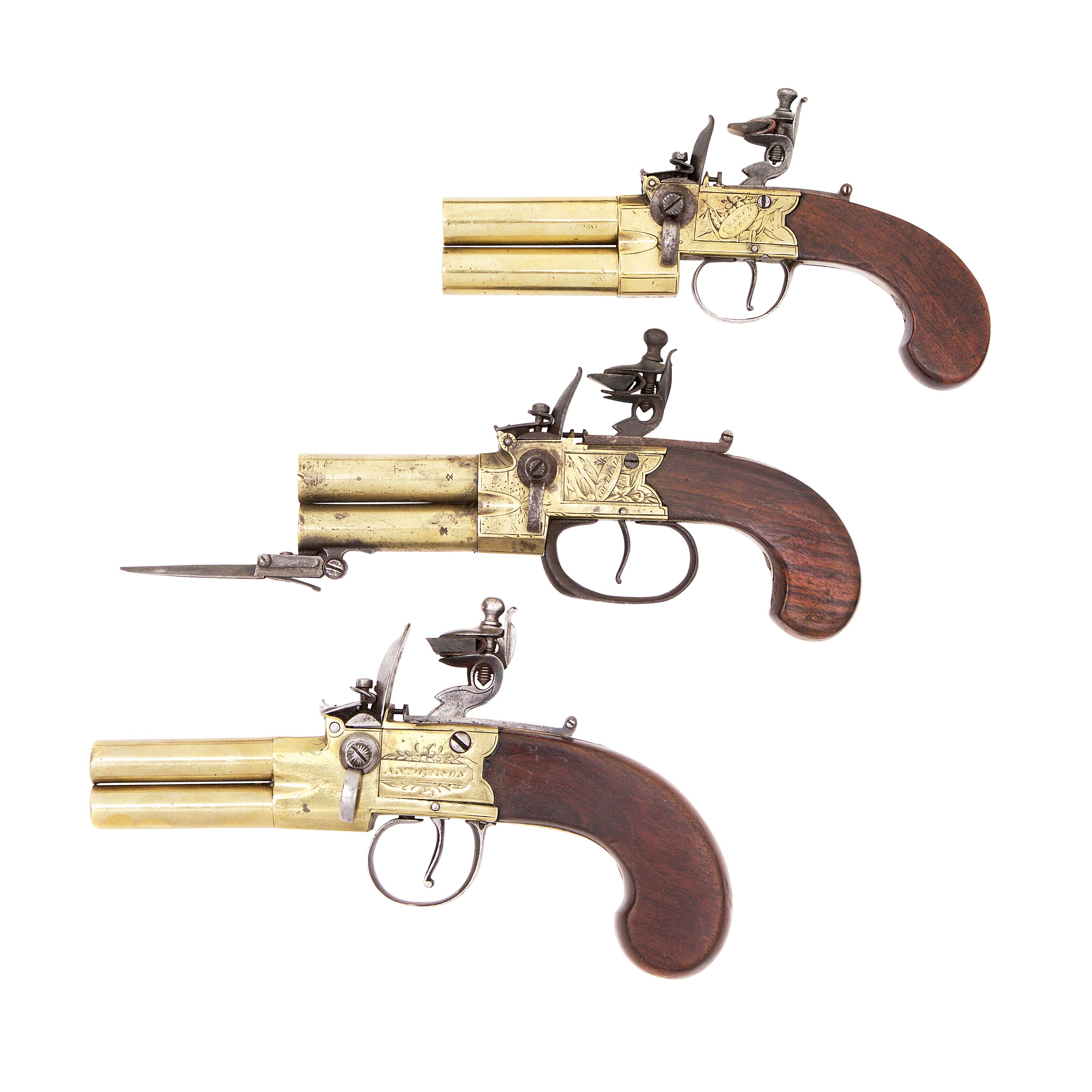 Bonhams : An 80-Bore Flintlock Four-Barrelled Box-Lock Tap-Action Pistol