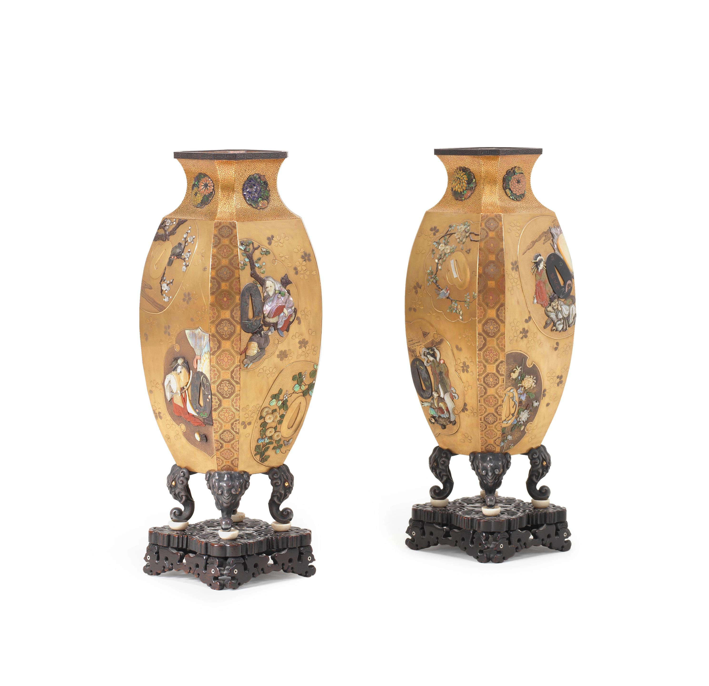 Bonhams : A magnificent pair of gold-lacquer and inlaid Shibayama vases ...