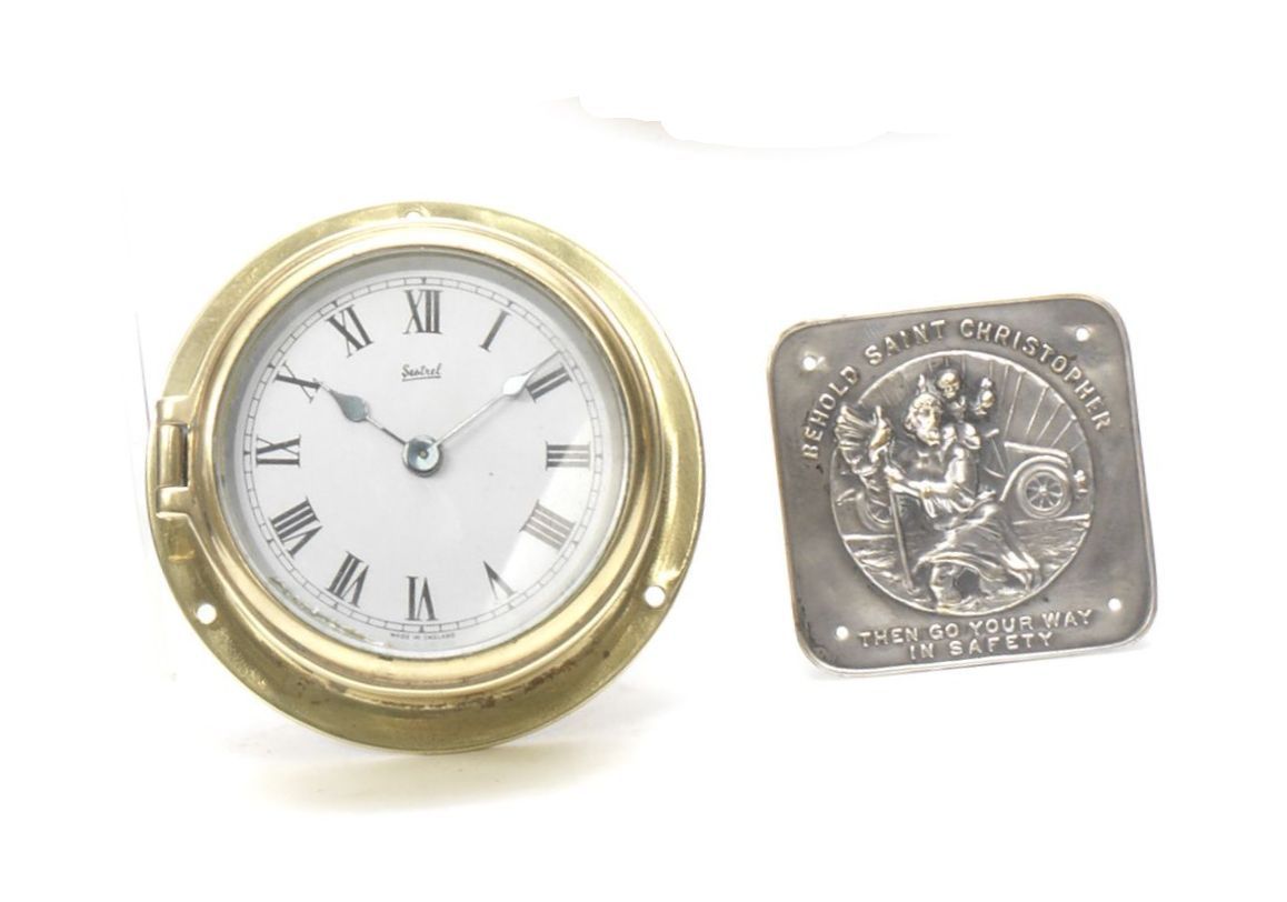 Bonhams Cars : A Sestral car clock and a St. Christopher plaque, ((2))