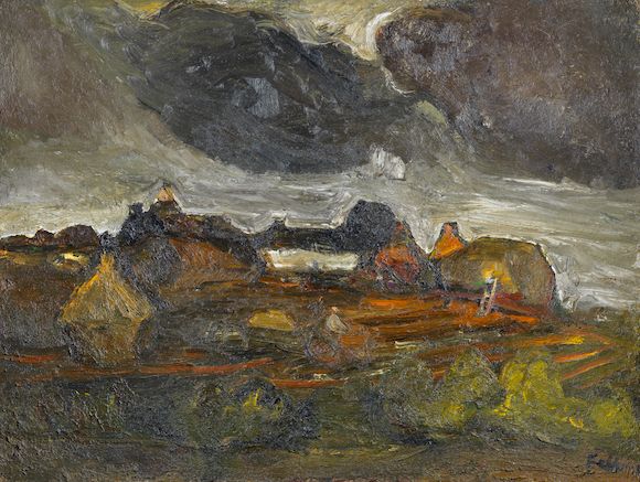 Bonhams : Sheila Fell R.A. (British, 1931-1979) Farm in a Field 76.5 x ...