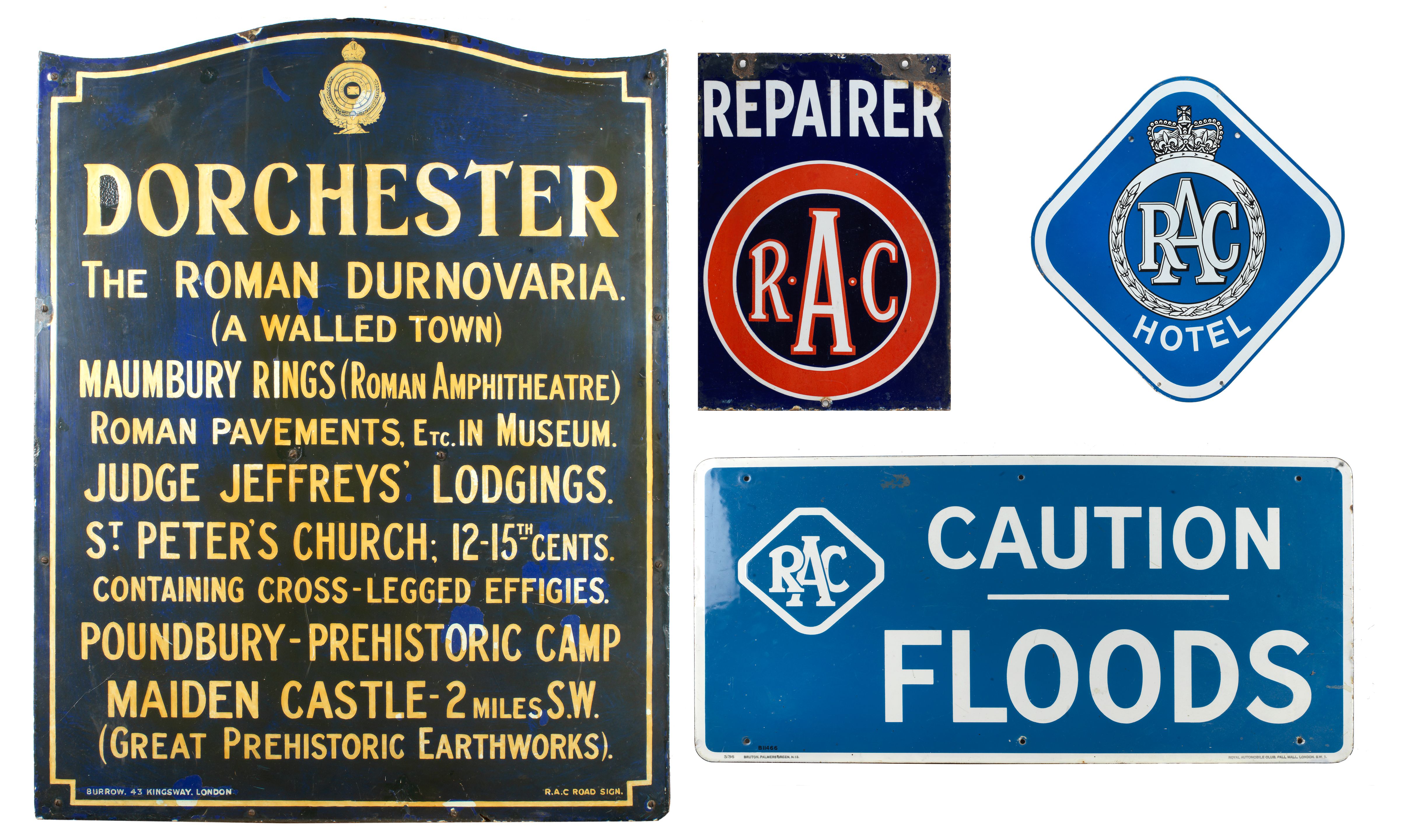 Bonhams Cars : A rare early RAC enamel sign for Dorchester, circa 1910 ...