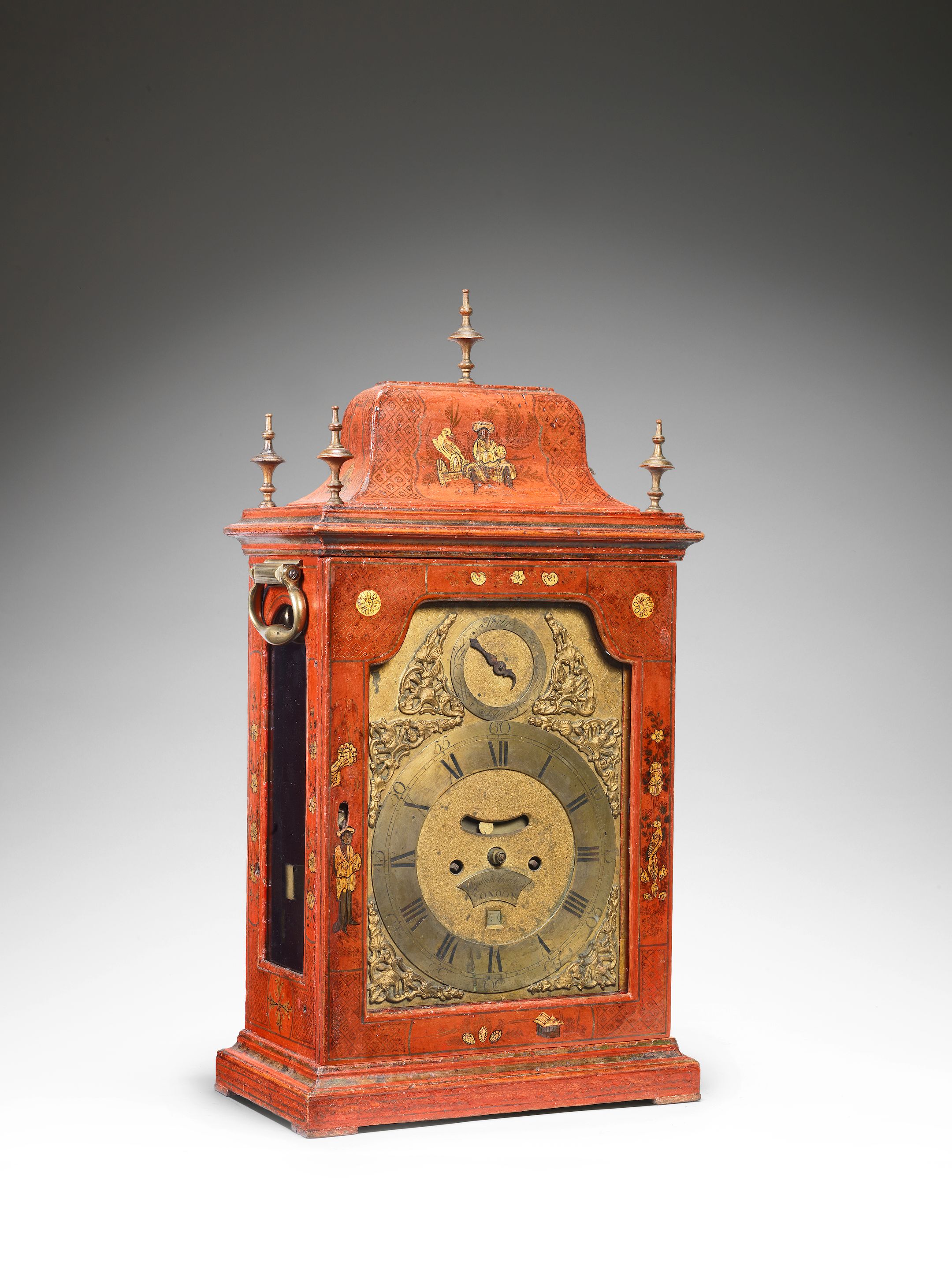 Bonhams : A late 18th century scarlet chinoiserie table clock ...