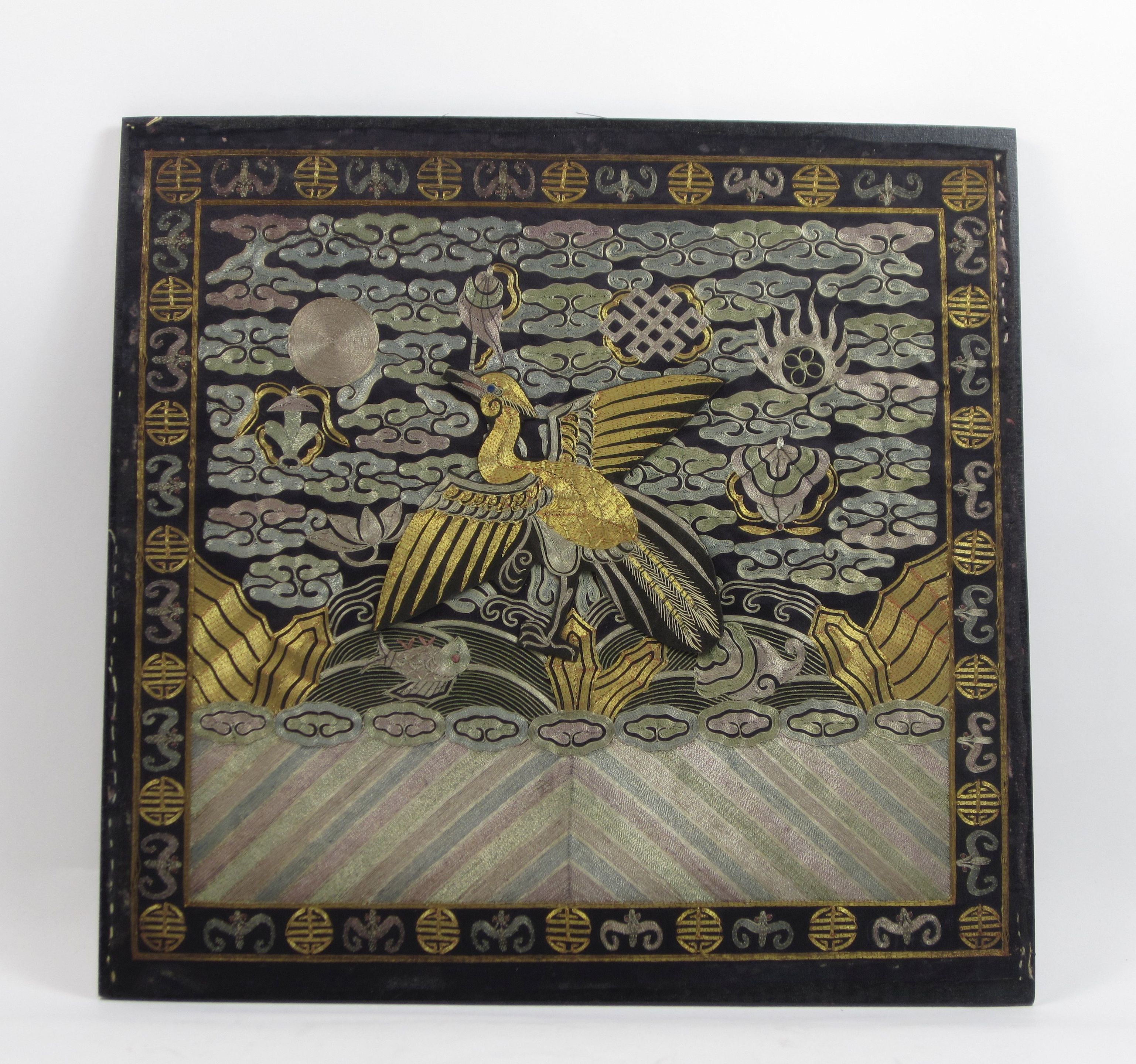 Bonhams : A gold and silver-thread Mandarin rank badge Qing Dynasty