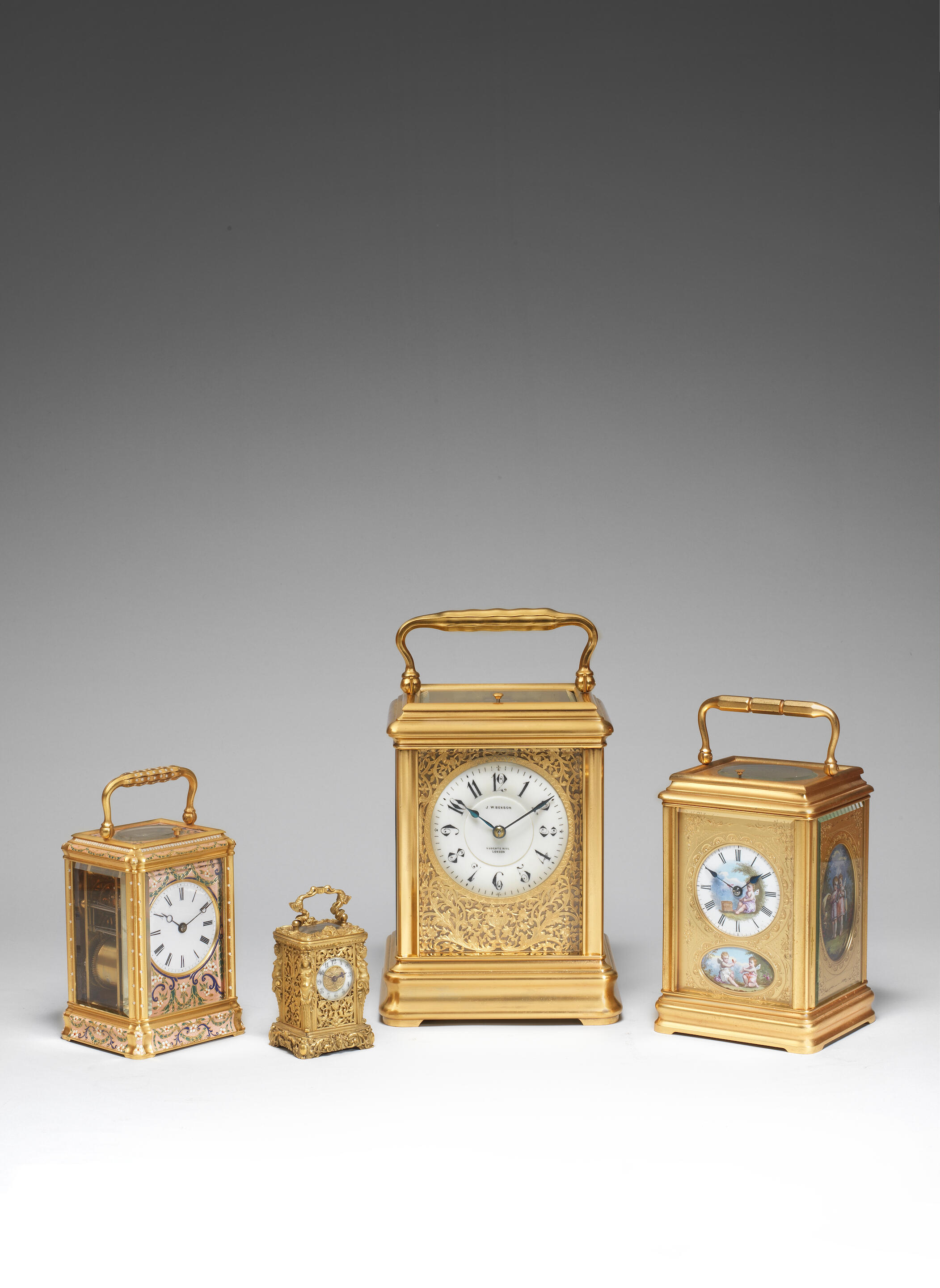 Bonhams : A rare late 19th century French engraved gilt carriage clock with enamelled panels
