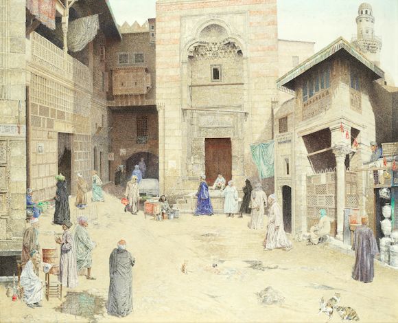 Bonhams : James Reeve (British, born 1939) Street scene, Cairo ...