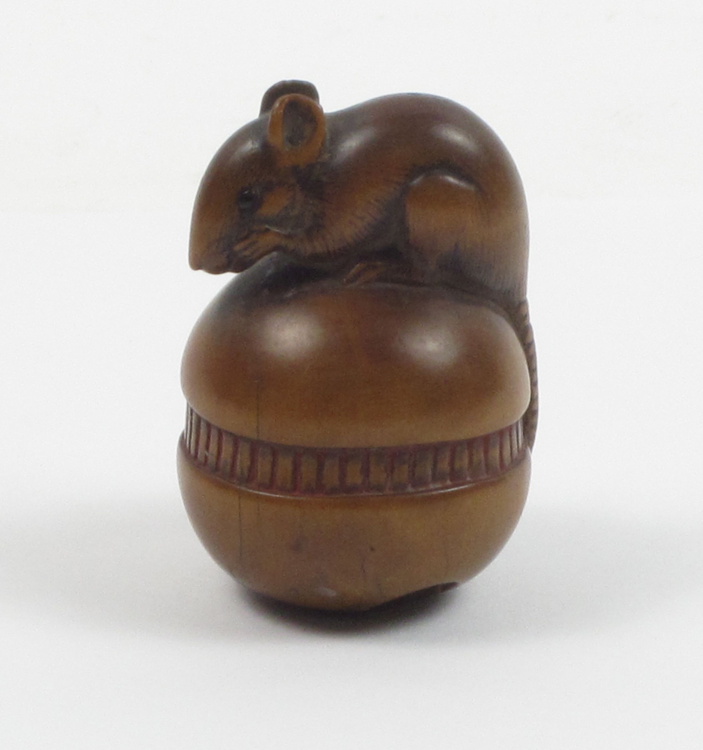 Bonhams : A wood netsuke of a mouse on a football By Ransen, Meiji era ...