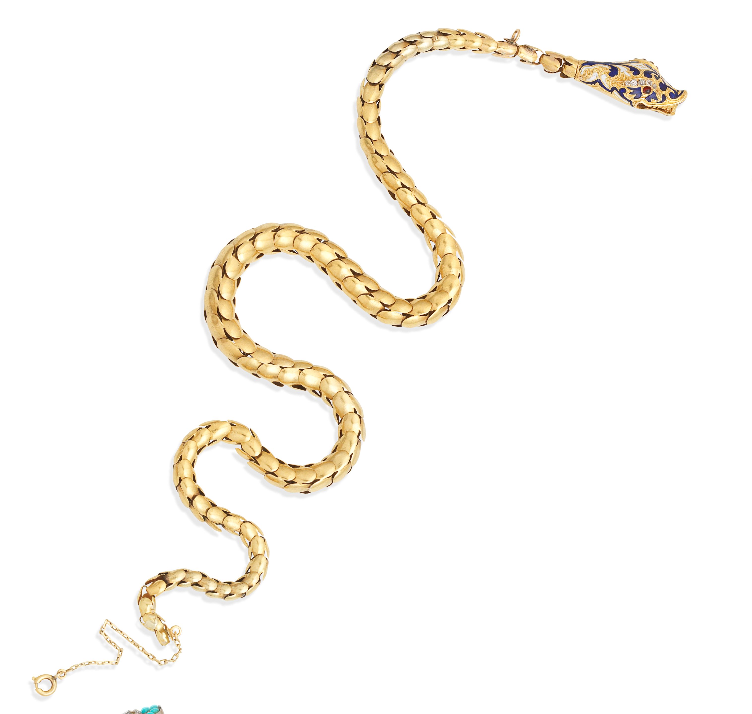 Bonhams : An enamel and gem-set serpent necklace